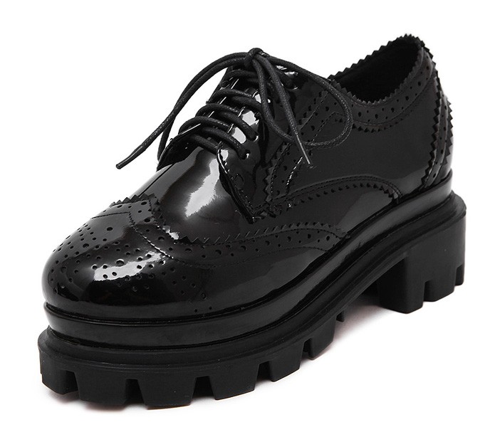 Black Patent Glossy Lace Up Chunky Platforms Shoes Black Patent Glossy Lace Up Chunky Platforms Shoes